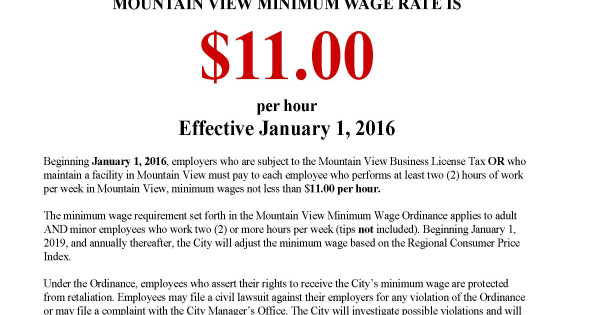 California notice Mountain view minimum wage rate